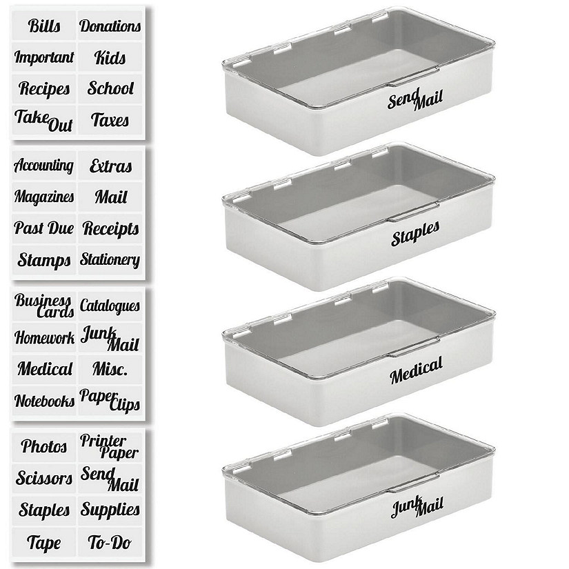 mDesign Plastic Stackable Home, Office Storage Box, 4 Pack + 32 Labels ...