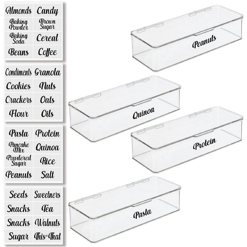 mDesign Small Plastic Stackable Kitchen Storage Box, 4 Pack + 32 Labels ...