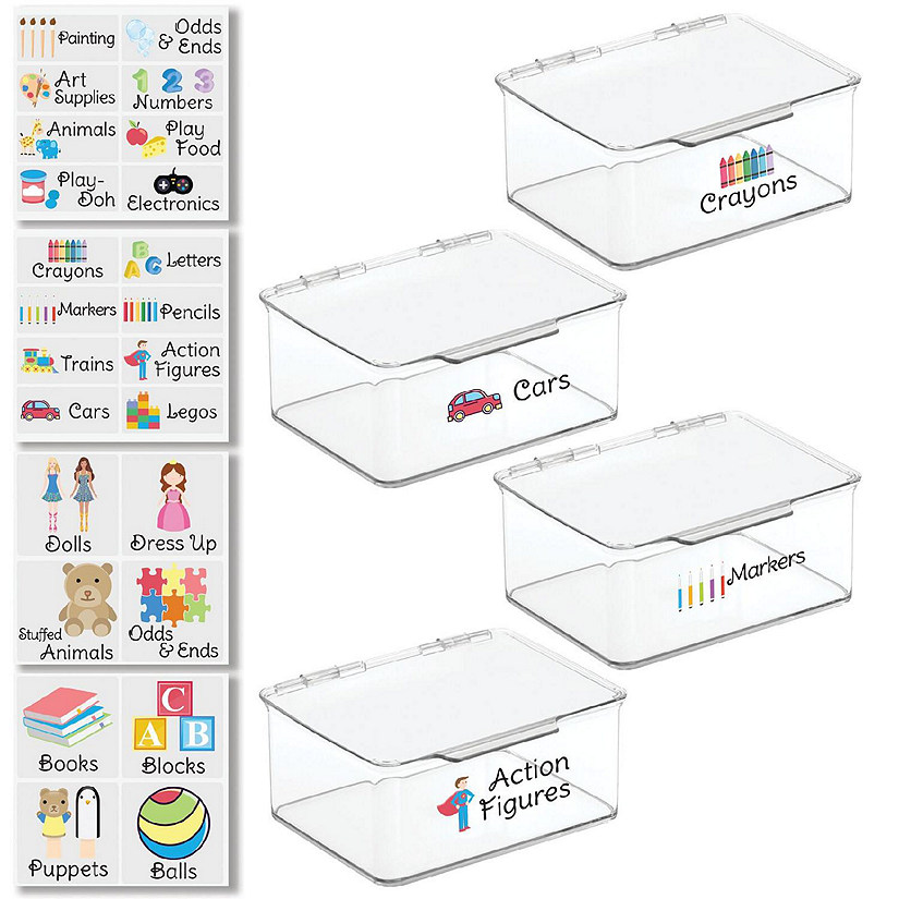 mDesign Small Plastic Stacking Organizer Toy Bin Box, 4 Pack + 32 ...