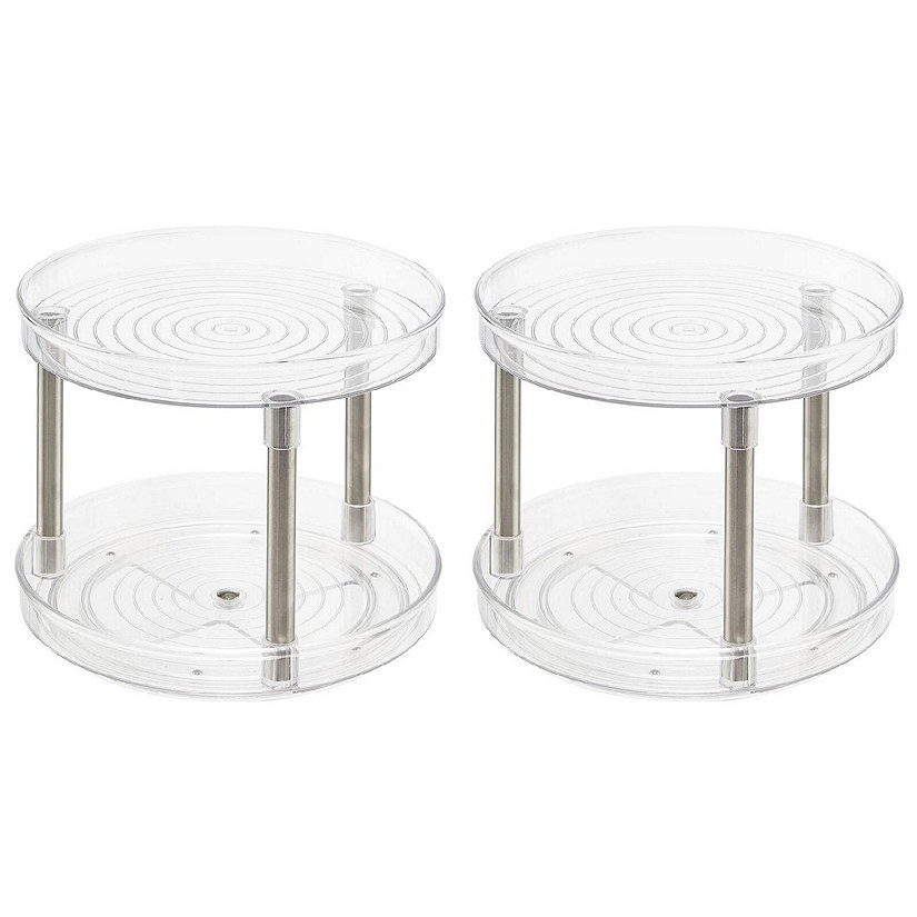 mDesign Spinning 2-Tier Lazy Susan Turntable Storage Tower - 2 Pack - Clear