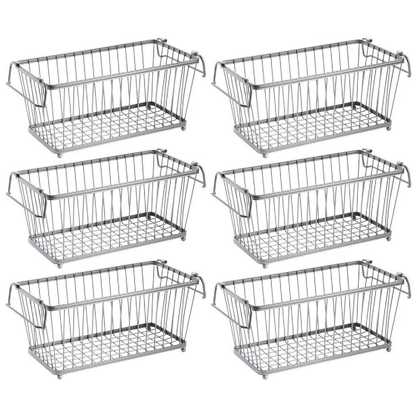 mDesign Stackable Metal Food Storage Basket with Handles, 6 Pack - Silver