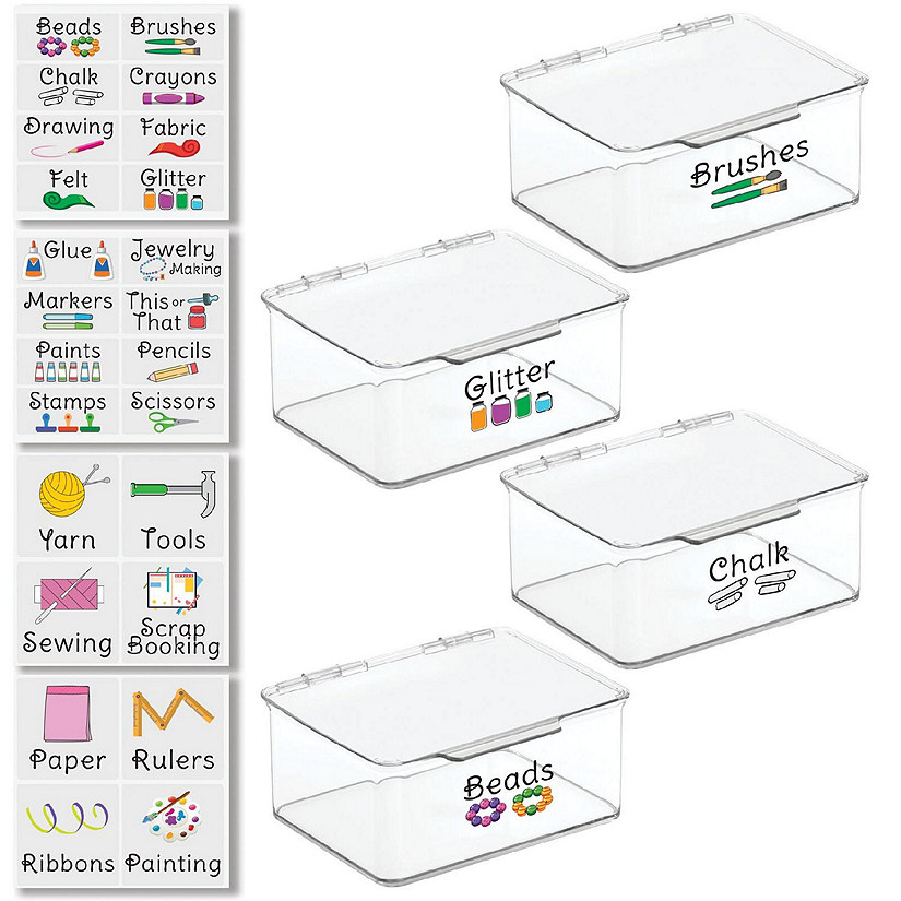 mDesign Stackable Plastic Craft, Sewing Storage Box, 4 Pack + 32 Labels ...