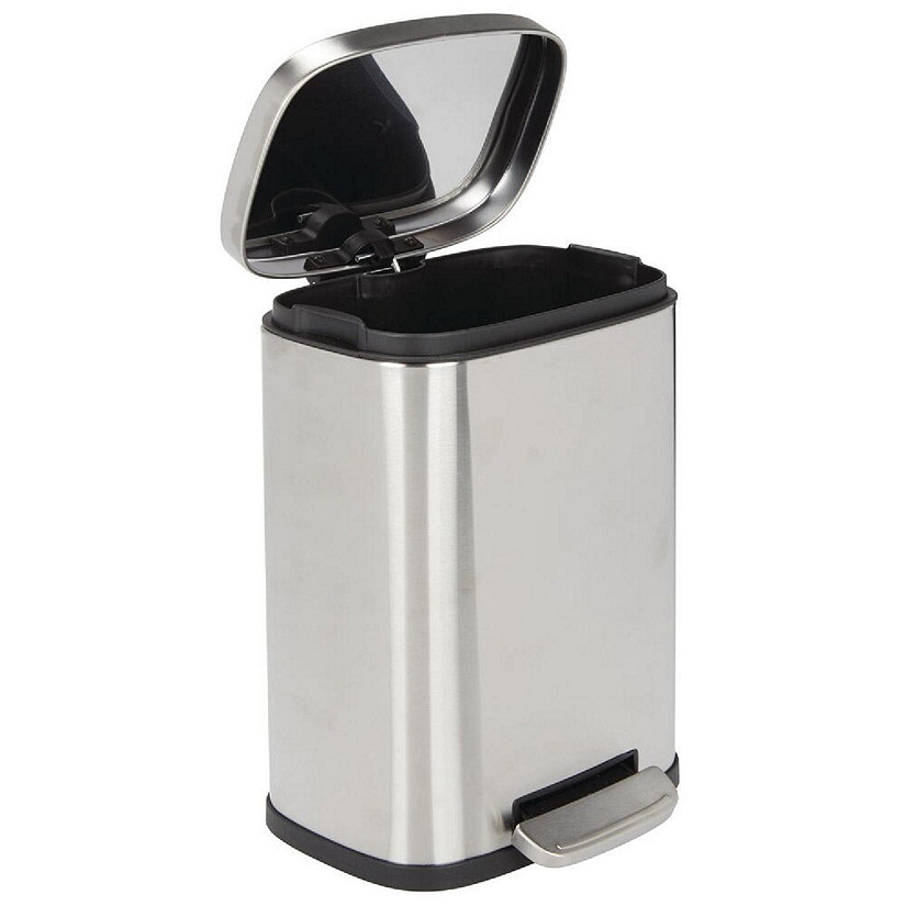 mDesign Steel Rectangular 1.3 Gallon Step Trash Can with Lid, Brushed ...
