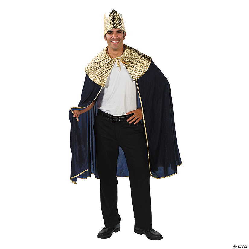 Men's Blue Wise Man's Cape with Crown Costume