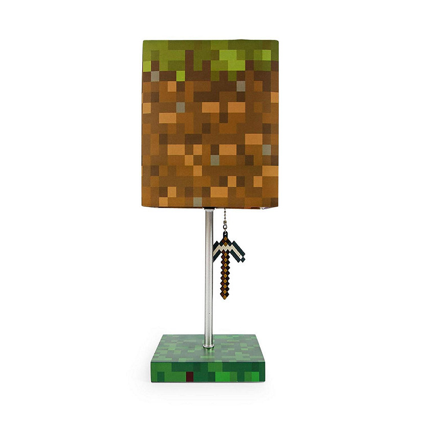 Minecraft Grass Block Desk Lamp With Pickaxe 3D Puller 14 Inches Tall