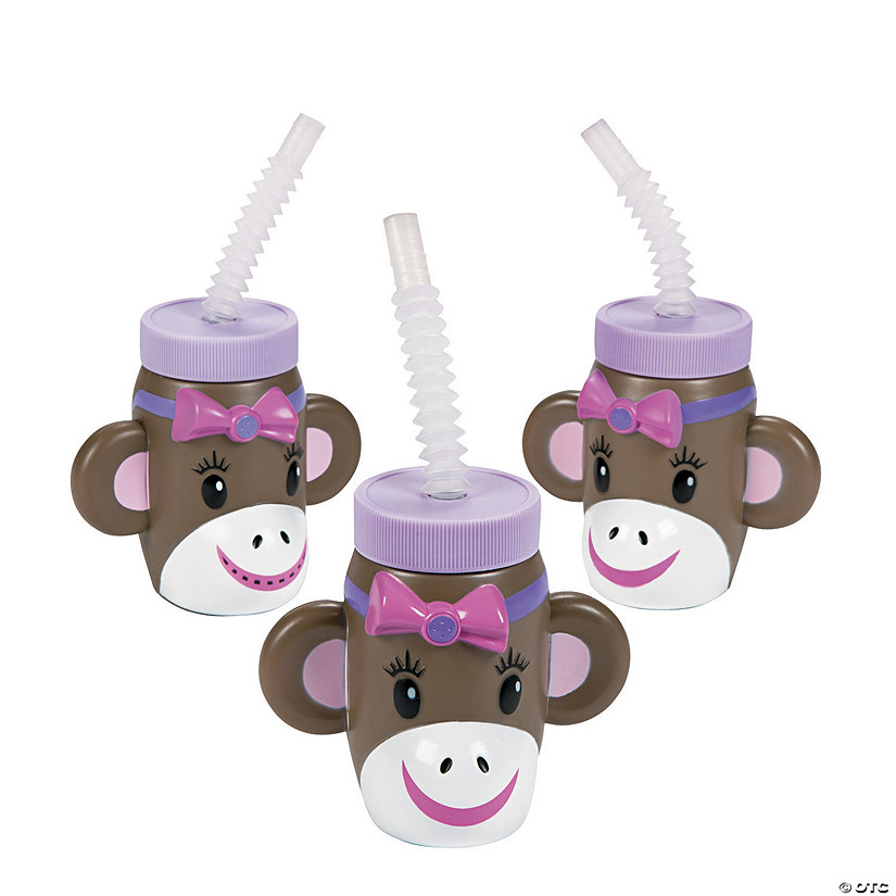 Miss Sock Monkey Molded Cups with Straws - Discontinued