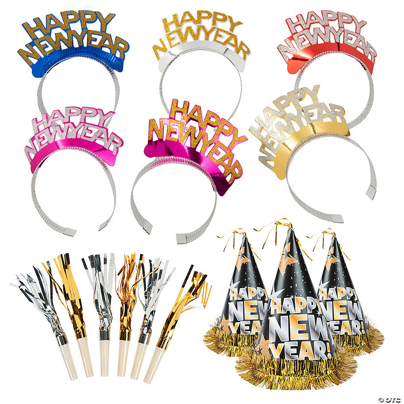 New Year’s Eve Multicolor Hat & Noisemaker Kit for 48