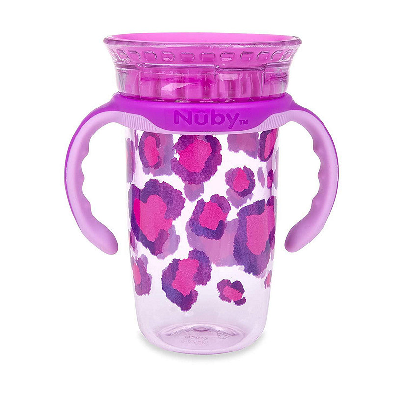 NUBY No-Spill Edge 360 2 Stage Drinking Cup with Removable Handles, Pink Leopard | Oriental Trading