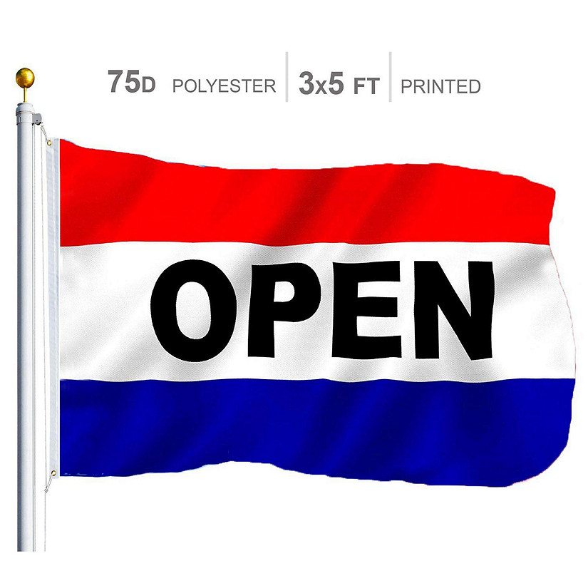 Open Sign Flag 75D Printed Polyester 3x5 Ft | Oriental Trading