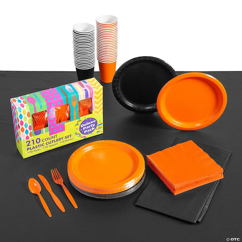 Orange & Black Tableware Kit for 48