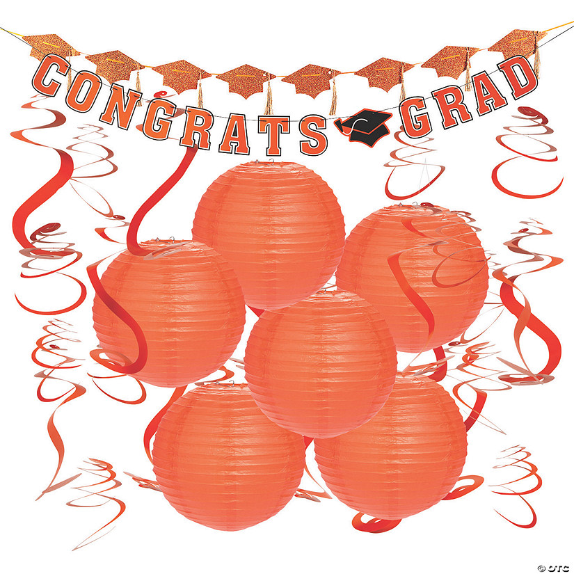 Orange Congrats Grad Hanging Decorations Kit - 20 Pc.