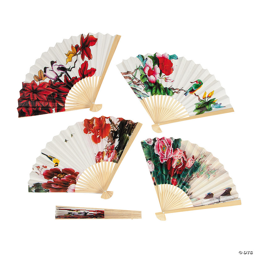 Oriental Folding Hand Fan Assortment - 12 Pc.