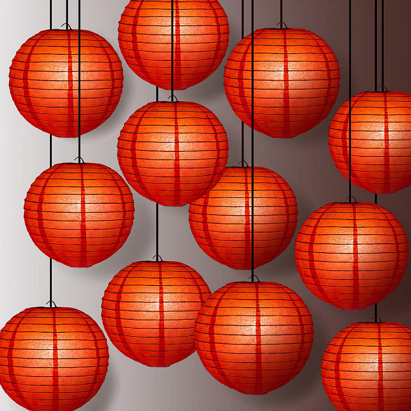 PaperLanternStore 12 PACK Red Even Ribbing Round Paper Lantern Combo ...