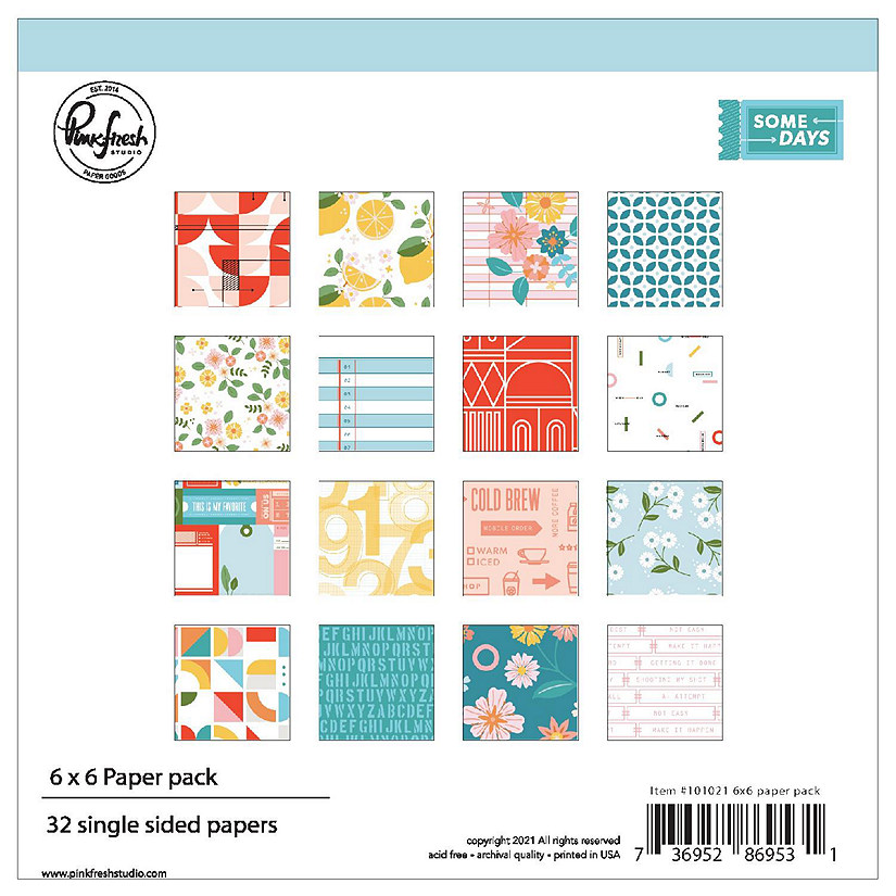 PinkFresh Studio Single-Sided Paper Pack 6"X6" 32/Pkg-Some Days, 16 ...