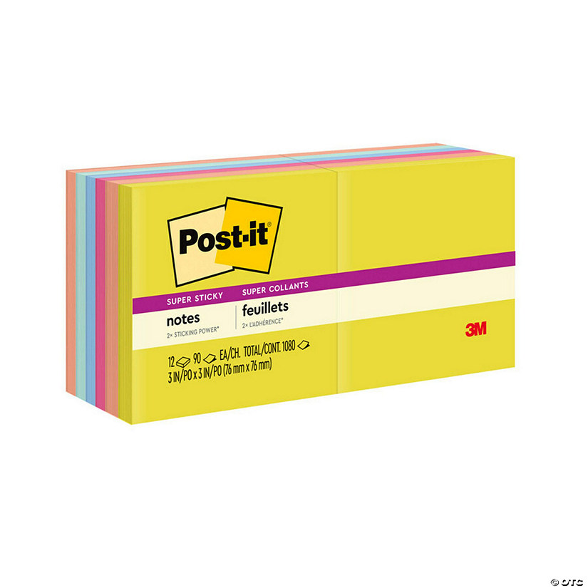 Post-it Super Sticky Notes - Summer Joy Collection - 3" x 3" Plain, 12 ...