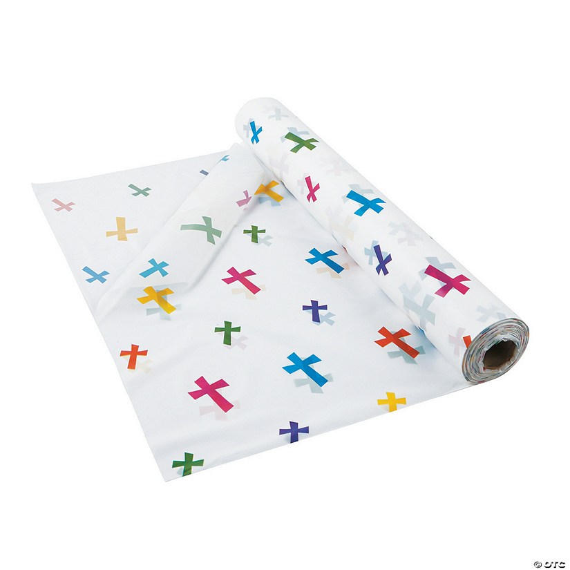 Printed Cross Plastic Tablecloth Roll - Discontinued
