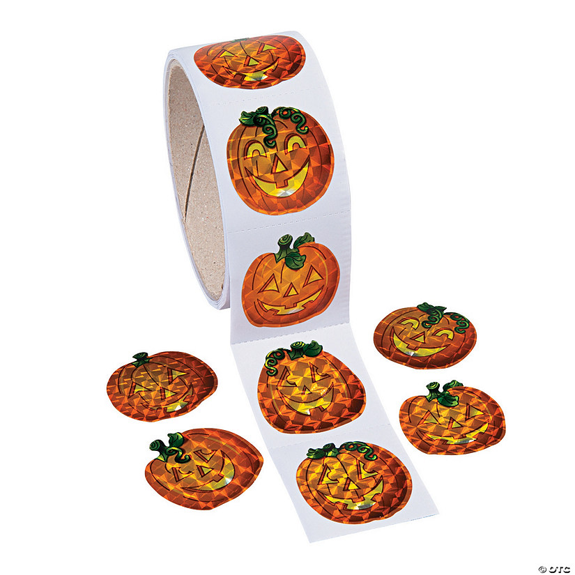 Prism Pumpkin Sticker Roll - 100 Pc. | Oriental Trading