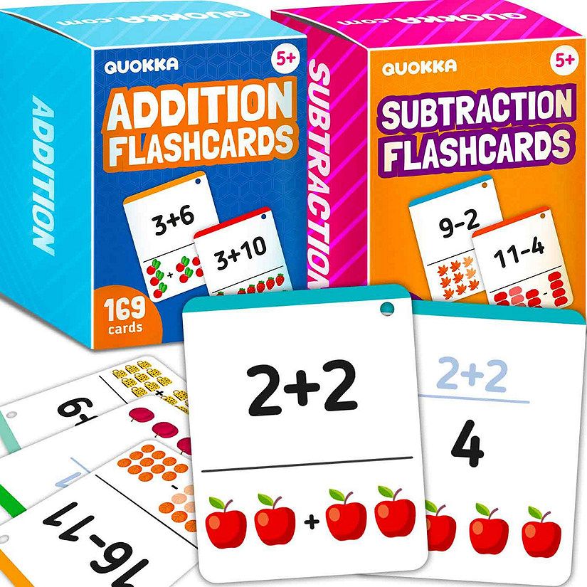 QUOKKA Addition & Subtraction Flash Cards Set for Kids Ages 4-8 – 338 Jumbo Math Flash Cards ...