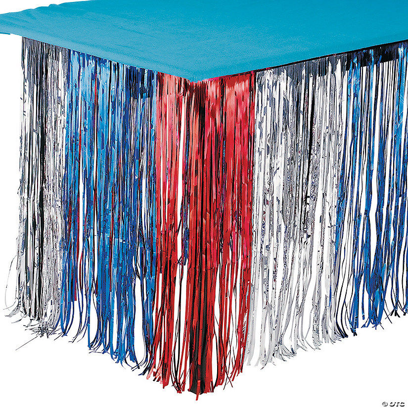 Red, Silver & Blue Metallic Fringe Plastic Table Skirt | Oriental Trading