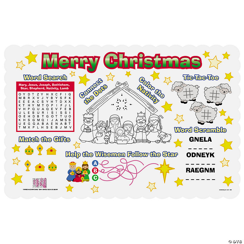 Religious Christmas Nativity Activity Placemats - 12 Pc.