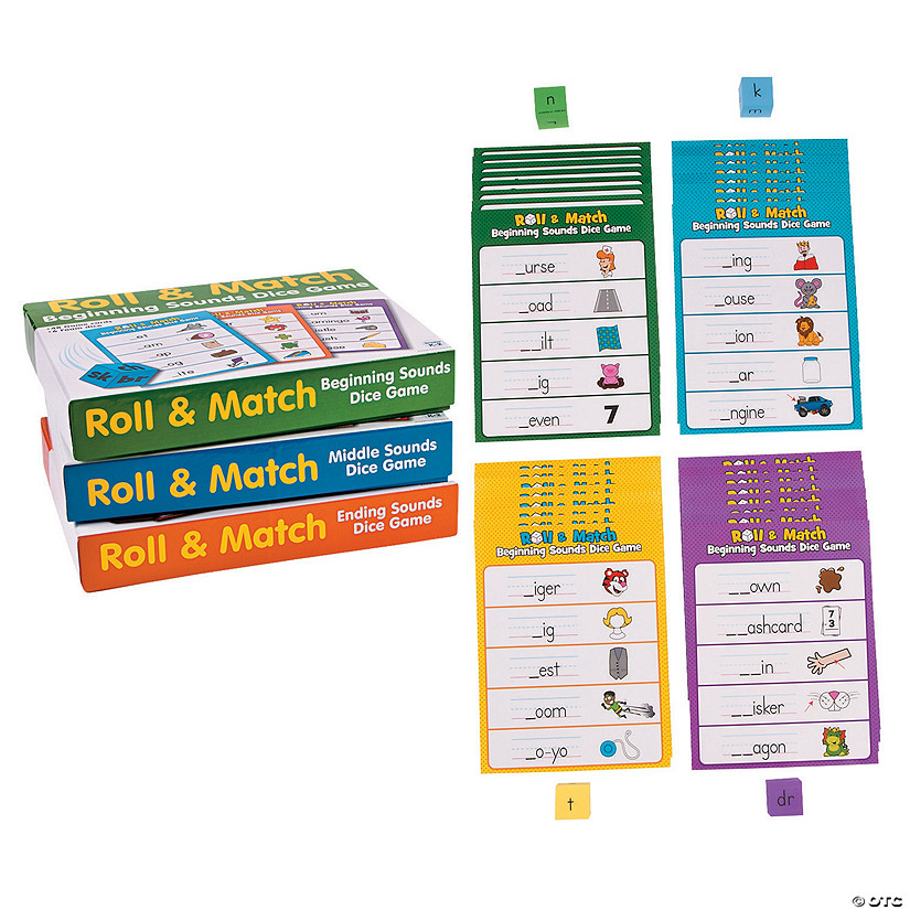 Roll & Match Beginning, Middle & Ending Word Sounds Games - 3 Pc ...