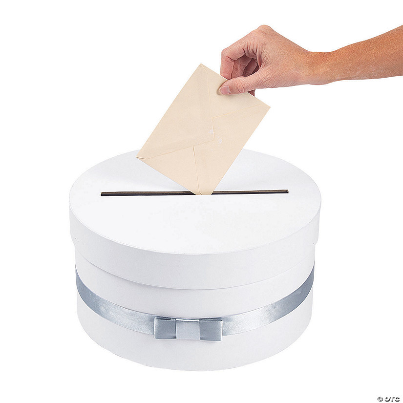 Round White Wedding Card Box with Bow - Discontinued