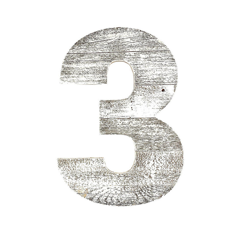 Rustic Large 16 in. White Decorative Monogram Wood Number Three ...