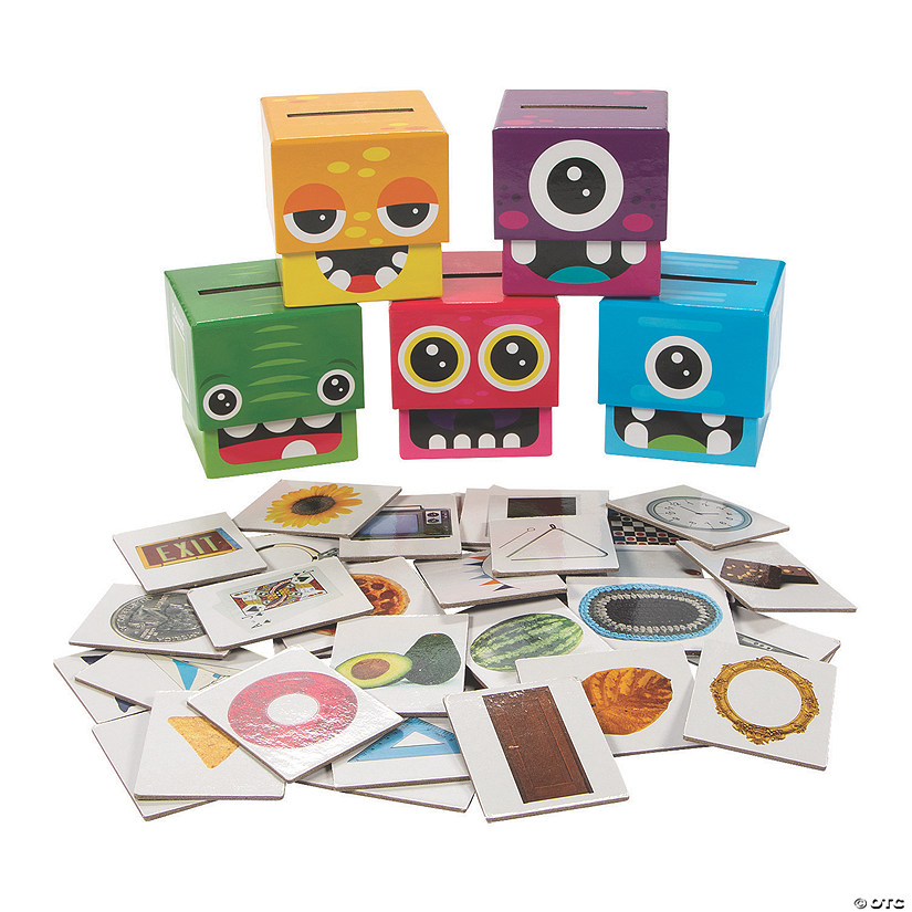 Silly Monster Face Self-Checking 2D Cardboard Shape-Sorting Cards Game