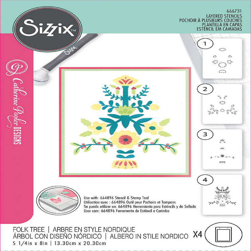 Sizzix A6 Layered Stencils 4/Pkg By Catherine Pooler-Folk Tree | Oriental Trading