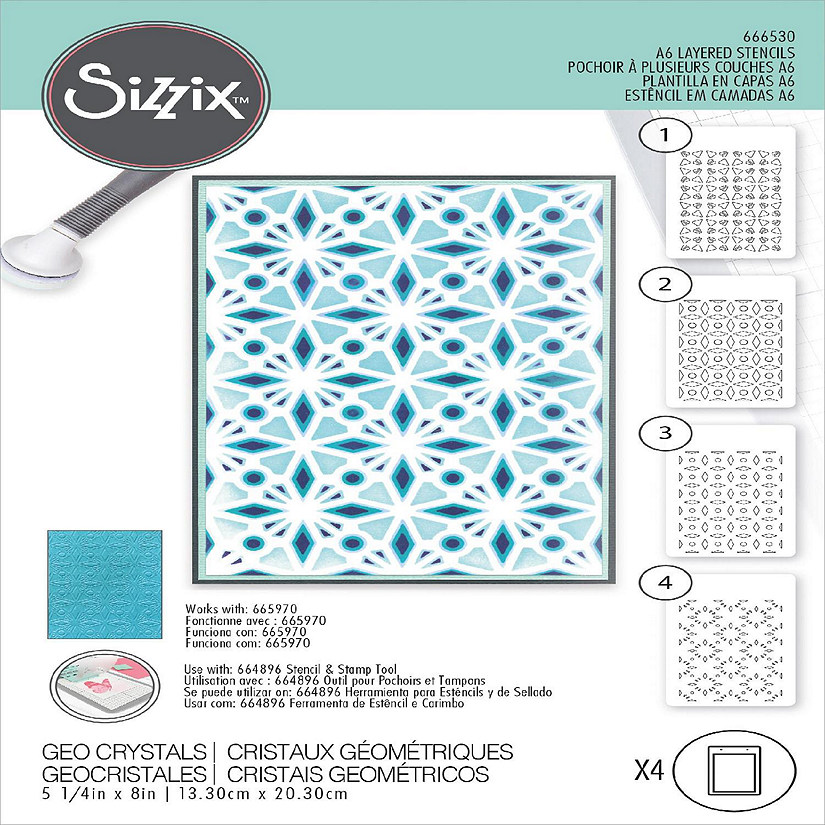 Sizzix A6 Layered Stencils 4/Pkg-Geo Crystals | Oriental Trading