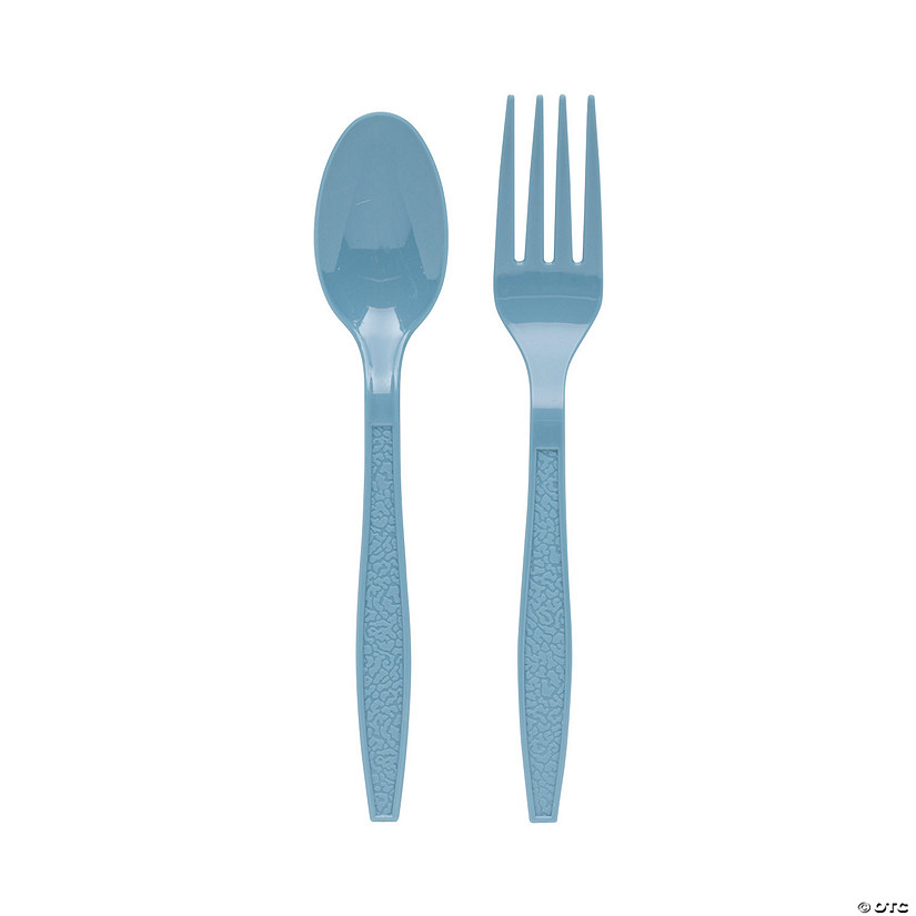 Slate Blue Plastic Fork & Spoon Cutlery Set - 16 Ct. | Oriental Trading