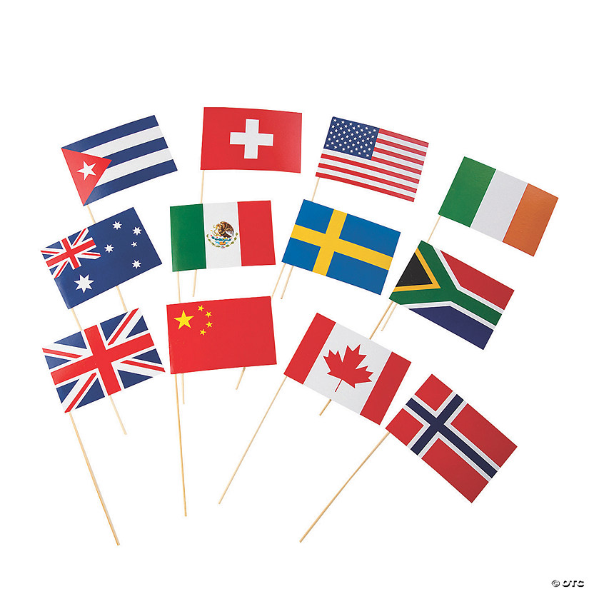 Small Flags of All Nations Stick Props- 12 Pc. - Discontinued