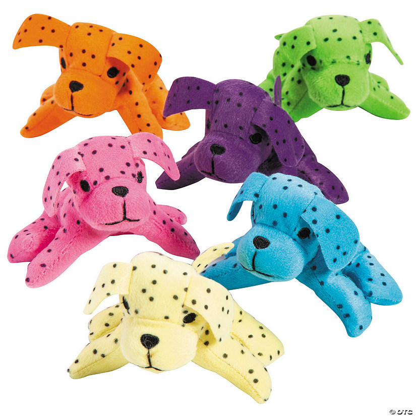 Spotted Neon Stuffed Dogs - 12 Pc.