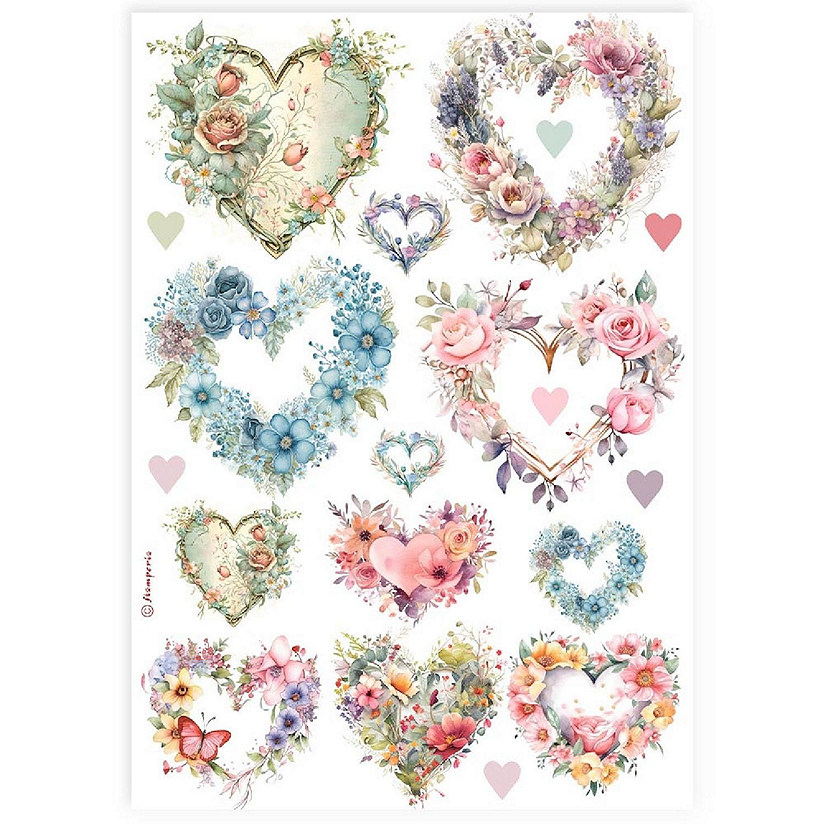 Stamperia Rice Paper Sheet A4-Hearts | Oriental Trading