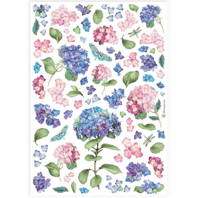 Stamperia Rice Paper Sheet A4-Hortensia | Oriental Trading