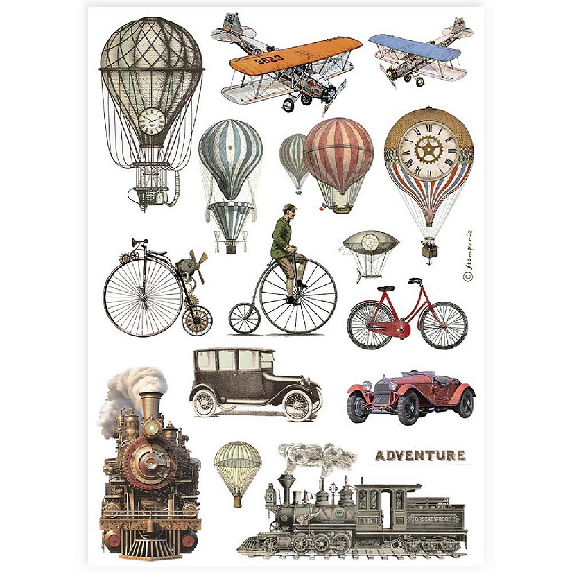 Stamperia Rice Paper Sheet A4-Train And Balloons | Oriental Trading