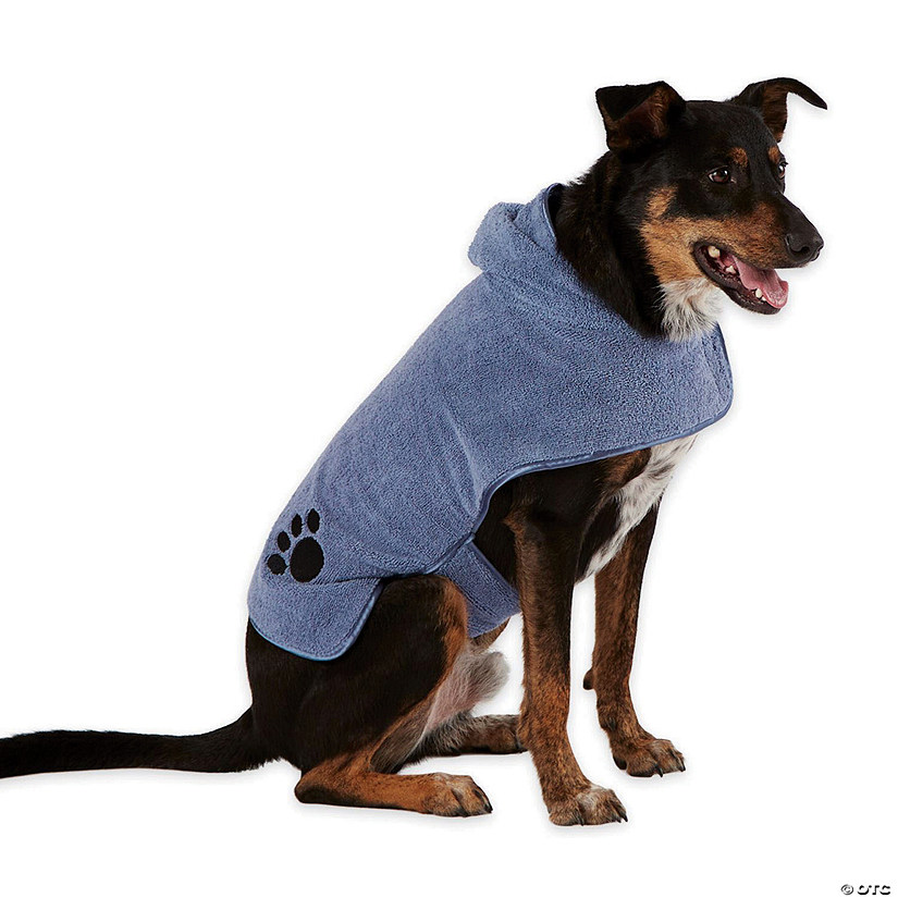 Stonewash Blue Embroidered Paw Medium Pet Robe