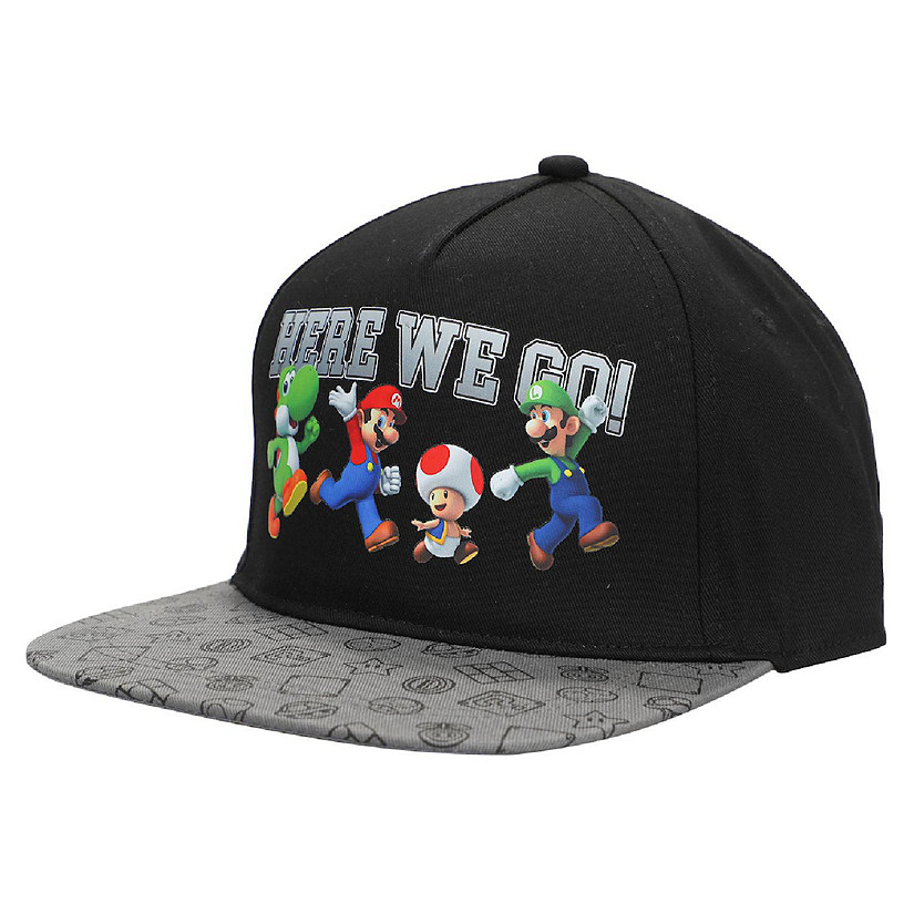 Super Mario Bros Here We Go Boy's Black Snapback Hat | Oriental Trading