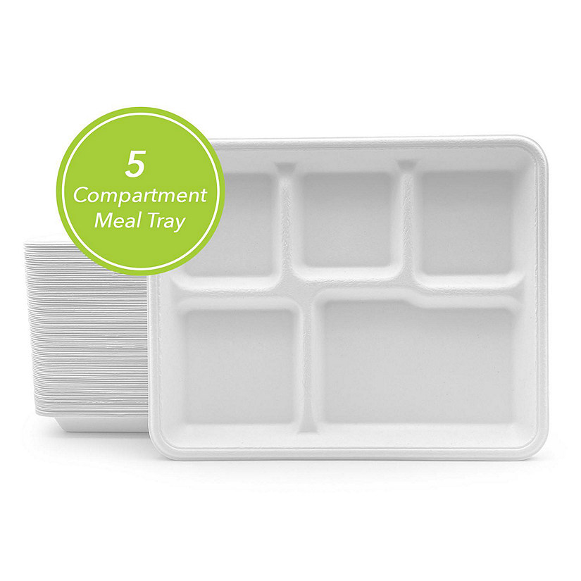 Three Leaf 5 Compartment Bagasse Disposable (School) Tray 500 Ct ...