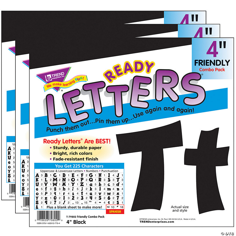 TREND Black 4" Friendly Combo Ready Letters, 3 Packs