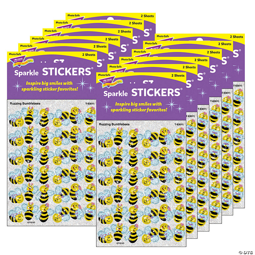 TREND Buzzing Bumblebees Sparkle Stickers, 72 Per Pack, 12 Packs ...