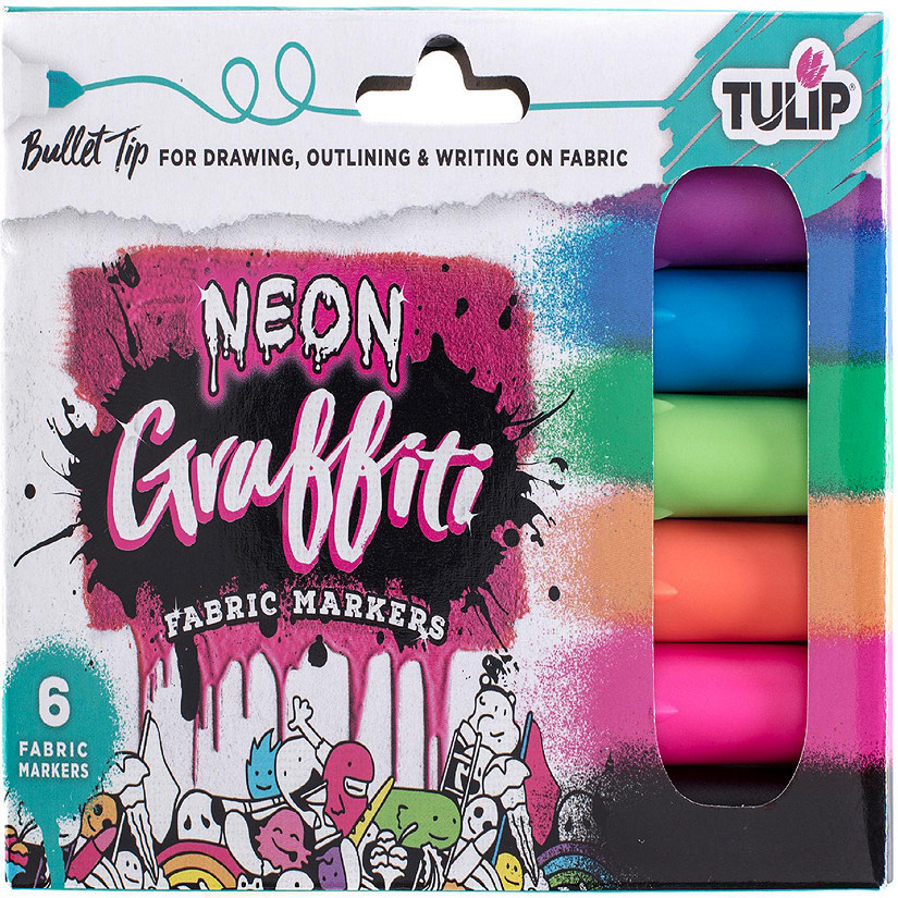 Tulip Graffiti Fabric Markers 6/Pkg-Neon - Bullet Tip | Oriental Trading