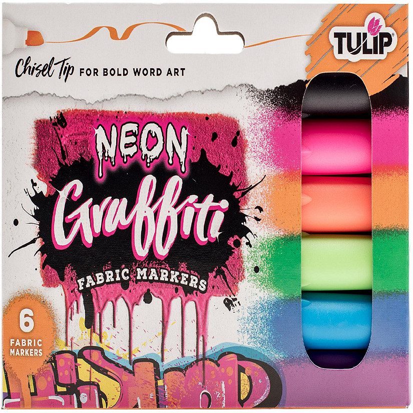 Tulip Graffiti Fabric Markers 6/Pkg-Neon - Chisel Tip | Oriental Trading