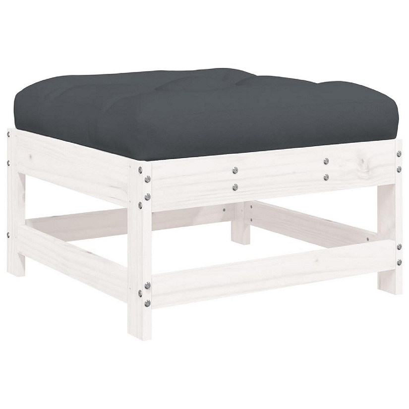 vidaXL Patio Footstool with Cushion White Solid Wood Pine | Oriental ...