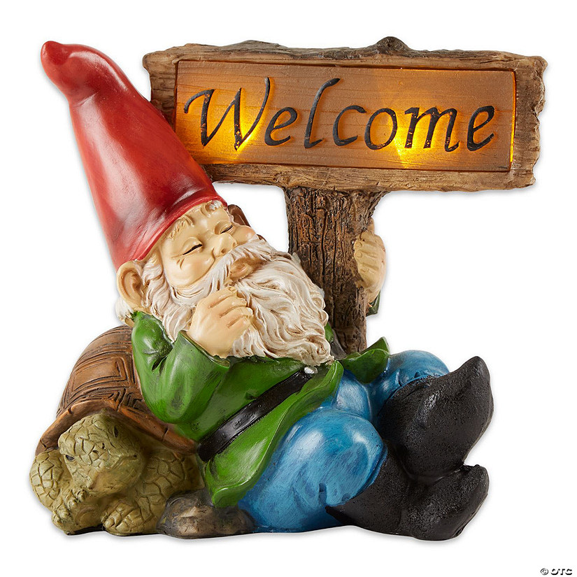 Welcome Gnome Solar Statue 8X5X7.5"