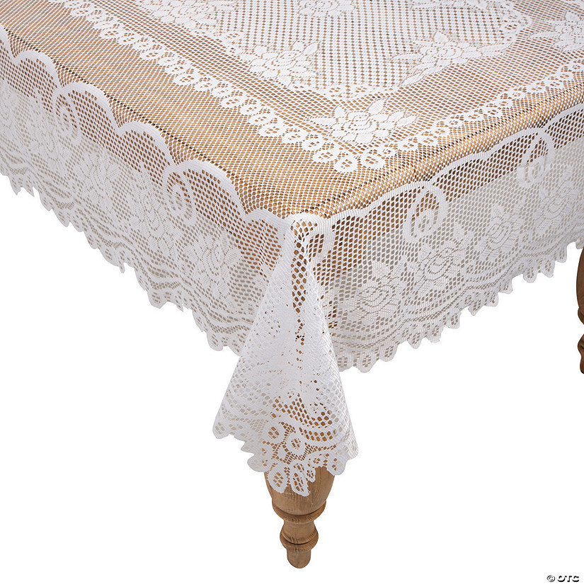 White Lace Polyester Tablecloth | Oriental Trading
