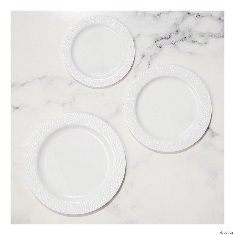 White Pebble Rim Plastic Party Plates Kit 30 Count | Oriental Trading