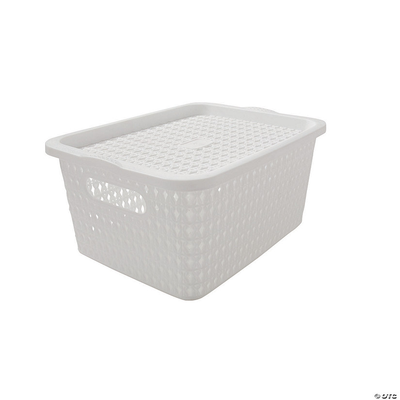 White Rectangle Woven Storage Baskets with Lid- 4 Pc. - Discontinued