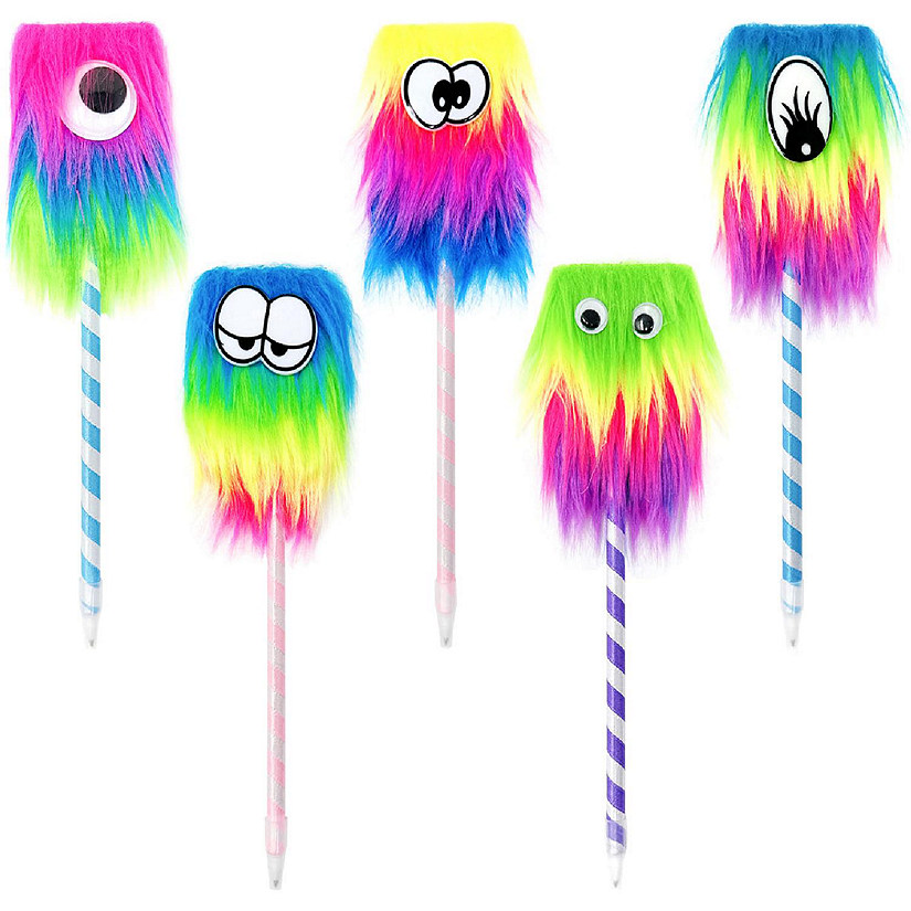 Wrapables Rainbow Fluffy Monster Pens (Set of 5) | Oriental Trading