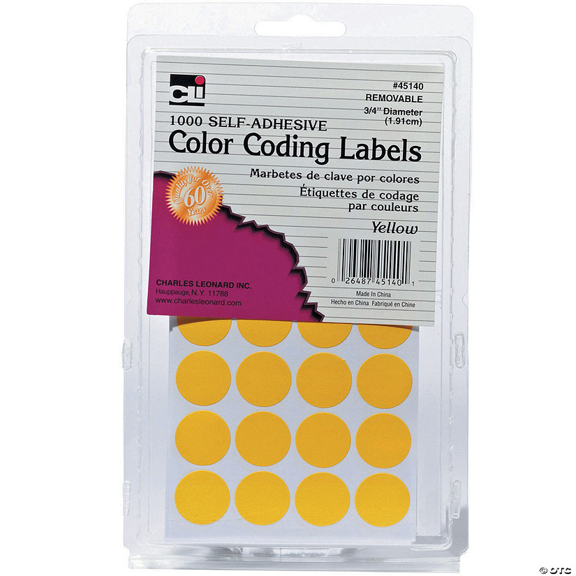 Yellow Color Coding Labels, Pack of 1000, Set of 12 Packs